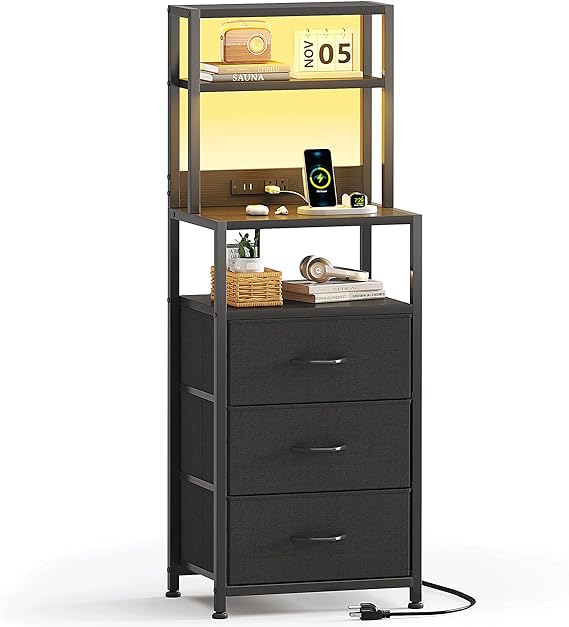 VERMESS Tall Nightstand with 4-Tier Shelves, Night Stand with 3 Fabric ...