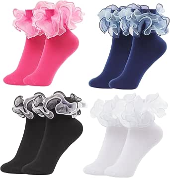 Amazon.com: Yshvigo 4 Pairs Girls Big Ruffle Socks 4-Layer Chiffon ...