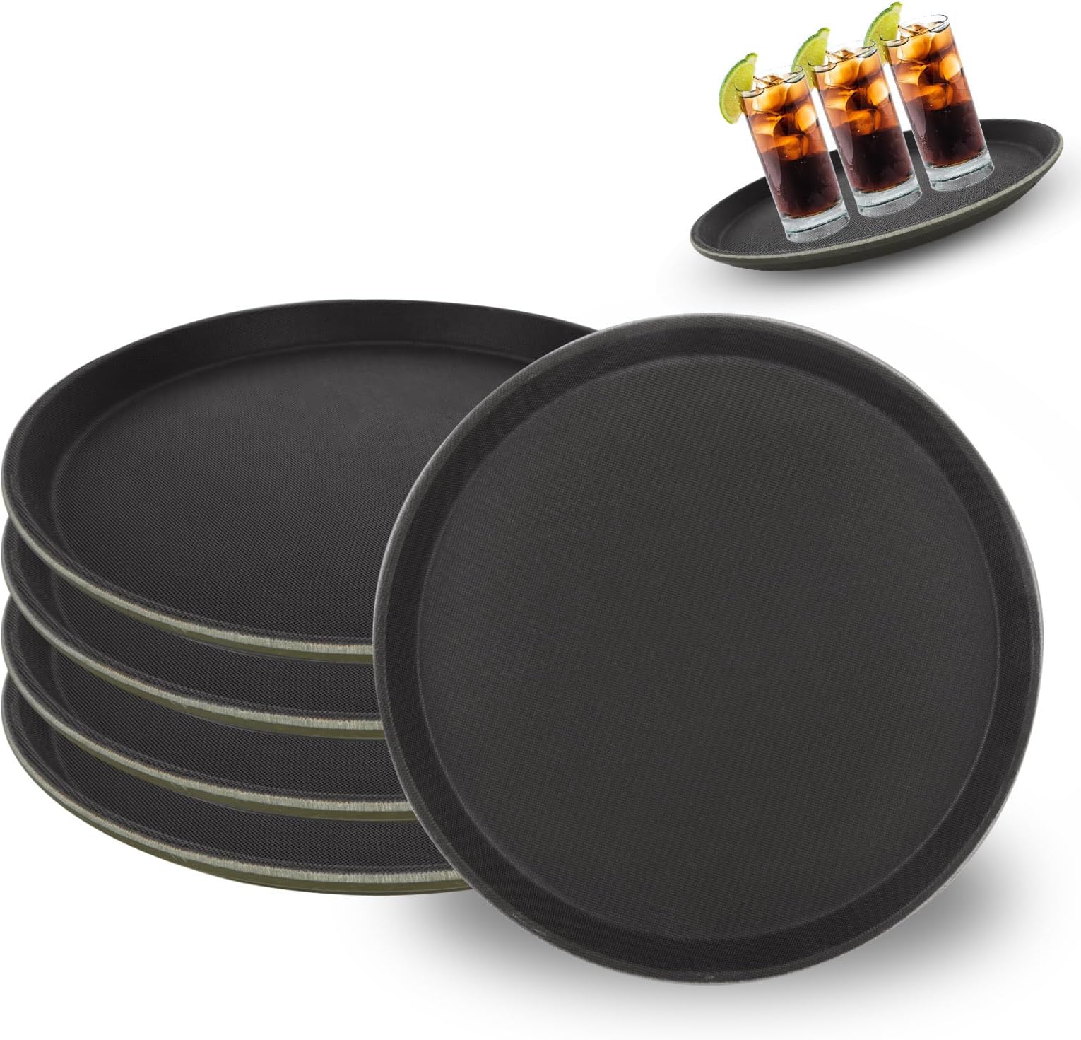 U-Grip Round Black Anti Slip Non Slip Bar Drinks Food Serving Tray ...