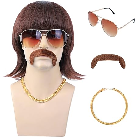 Amazon.com: morvally 5pcs Set 70s 80s Disco Wig with Mustache Glasses ...