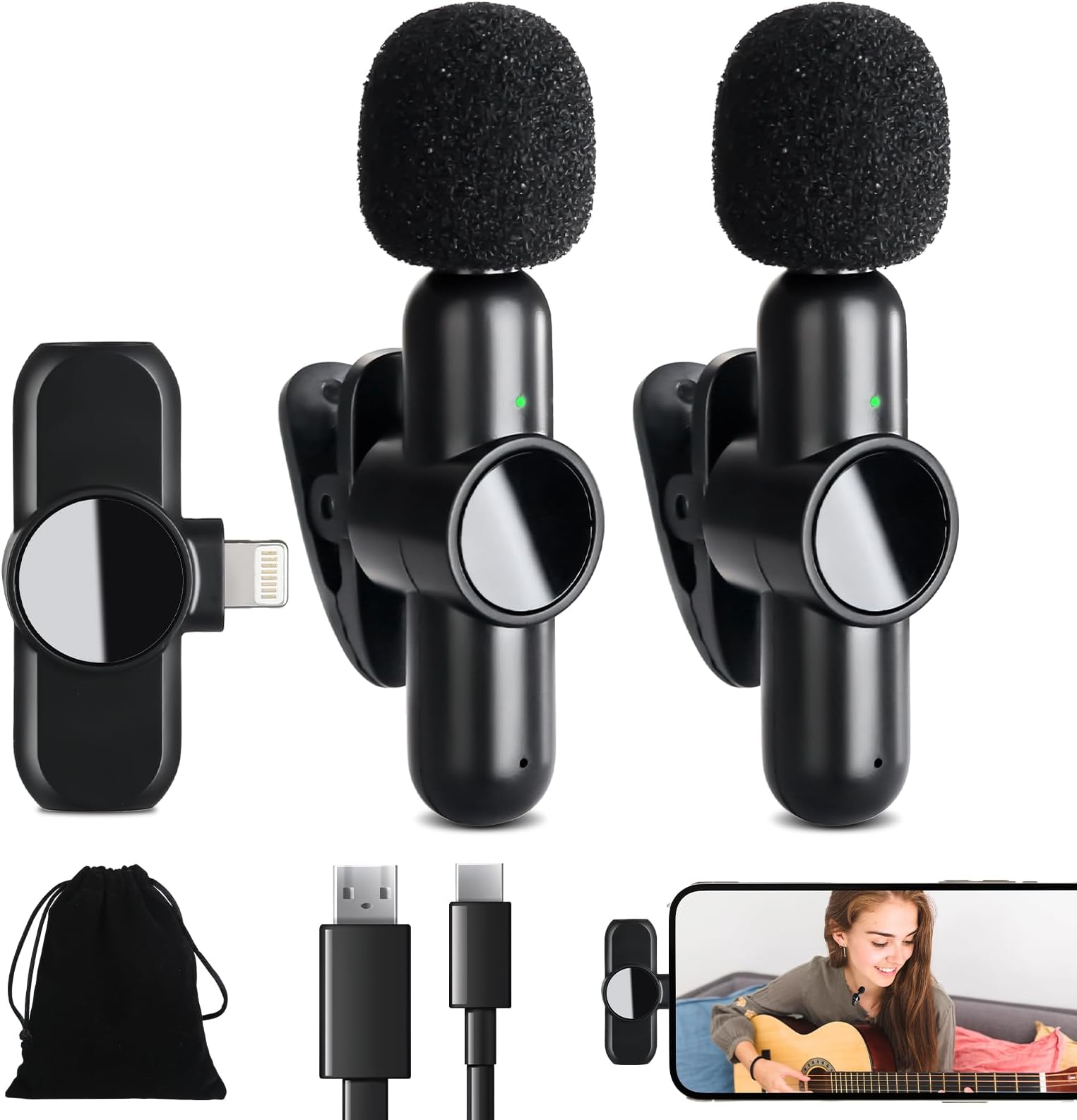 Amazon.com: Topzeal Wireless Lavalier Microphone for iPhone, 2 Pack ...