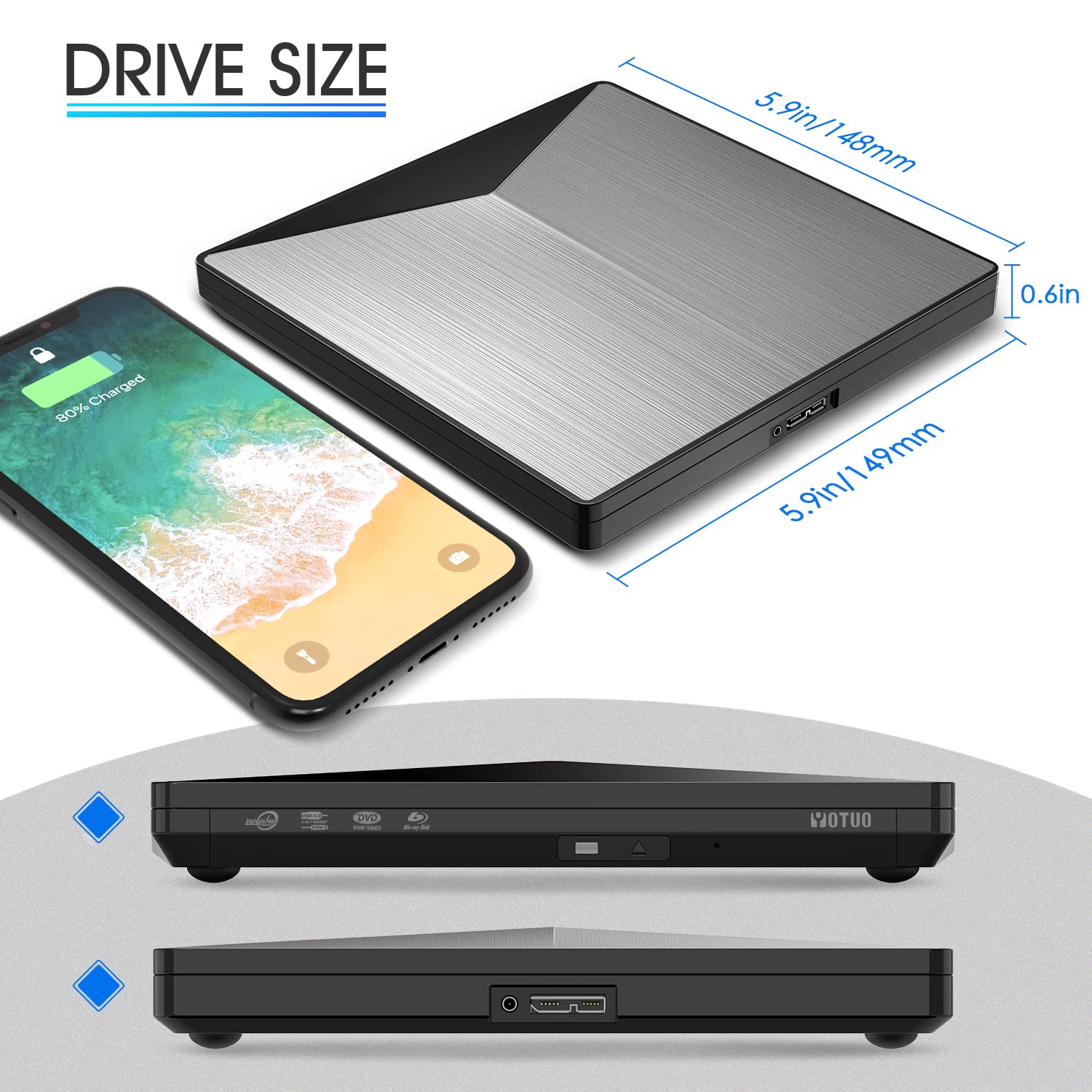 Snapklik.com : YOTUO External Blu-ray Drive USB 3.0 Type C Protable BD ...