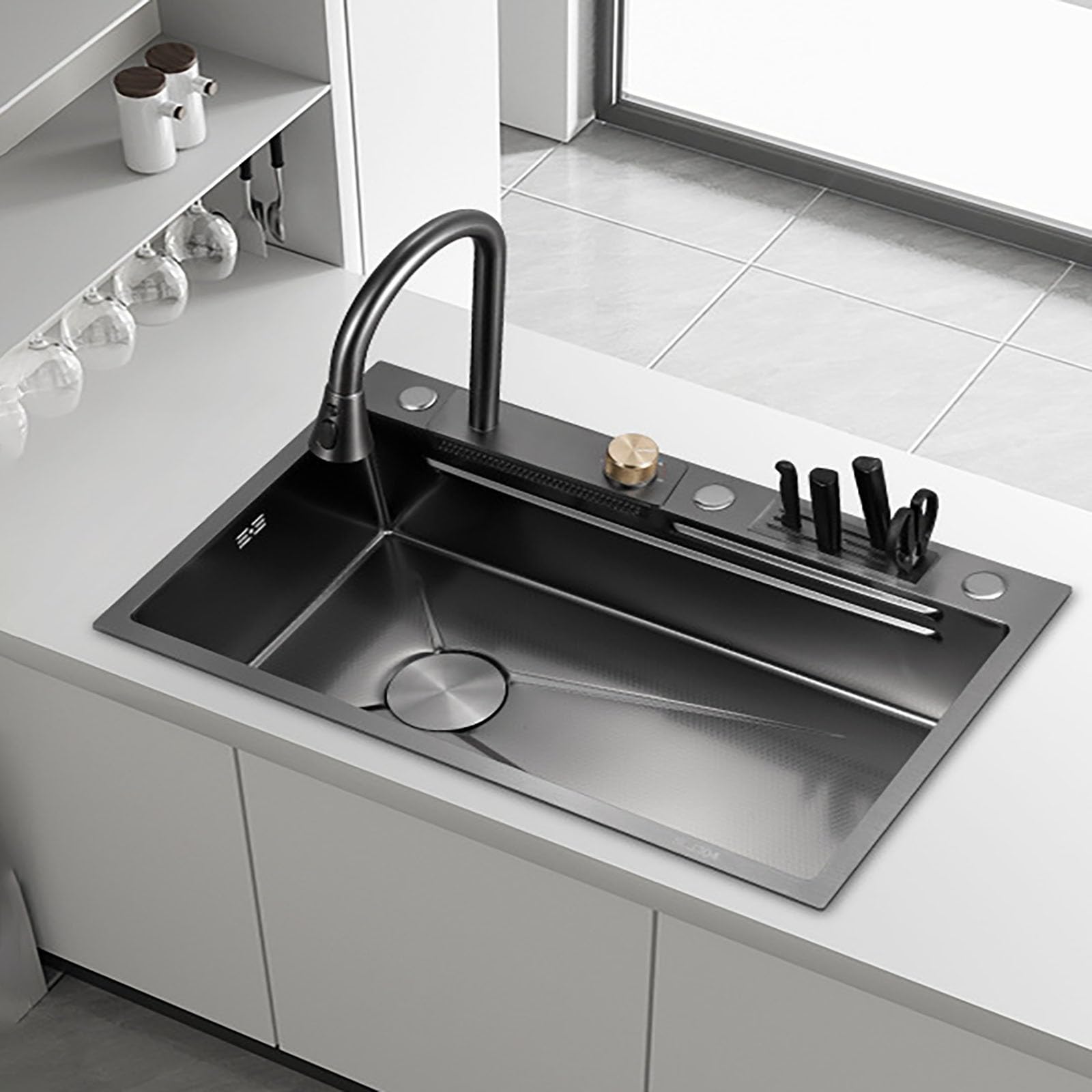 Honeycomb Kitchen Sink, Black 304 Stainless Steel Undermount Sinks ...