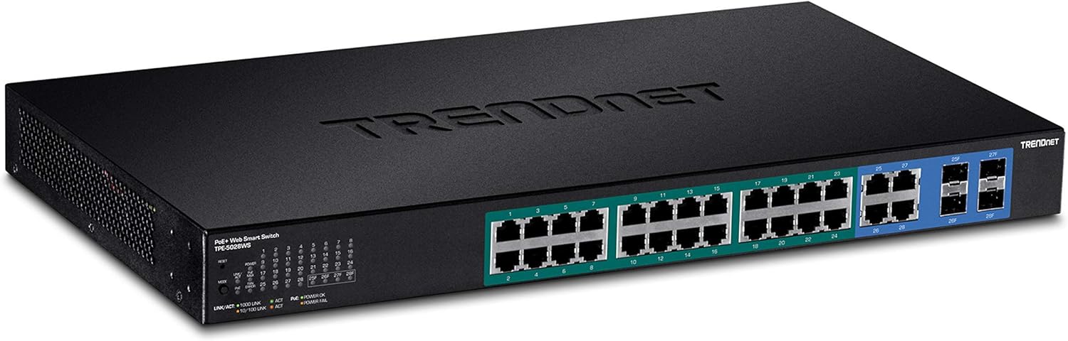 Amazon.com: TRENDnet 28-Port Web Smart PoE+ Switch, 24 x Gigabit PoE+ ...