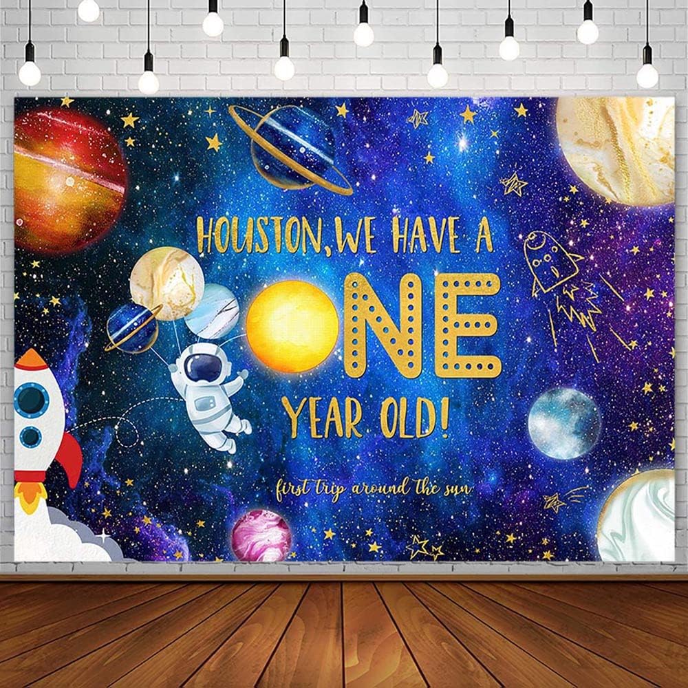 Amazon.com : AIBIIN 8x6ft Blue Outer Space 1st Happy Birthday Backdrop ...