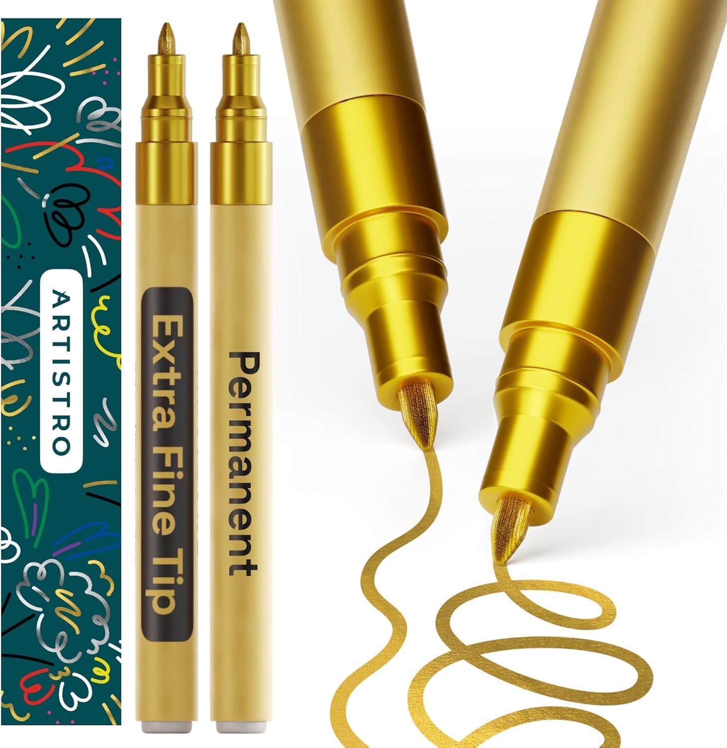 Amazon.com: ARTISTRO 2 Gold Permanent Marker - Waterproof Markers for ...
