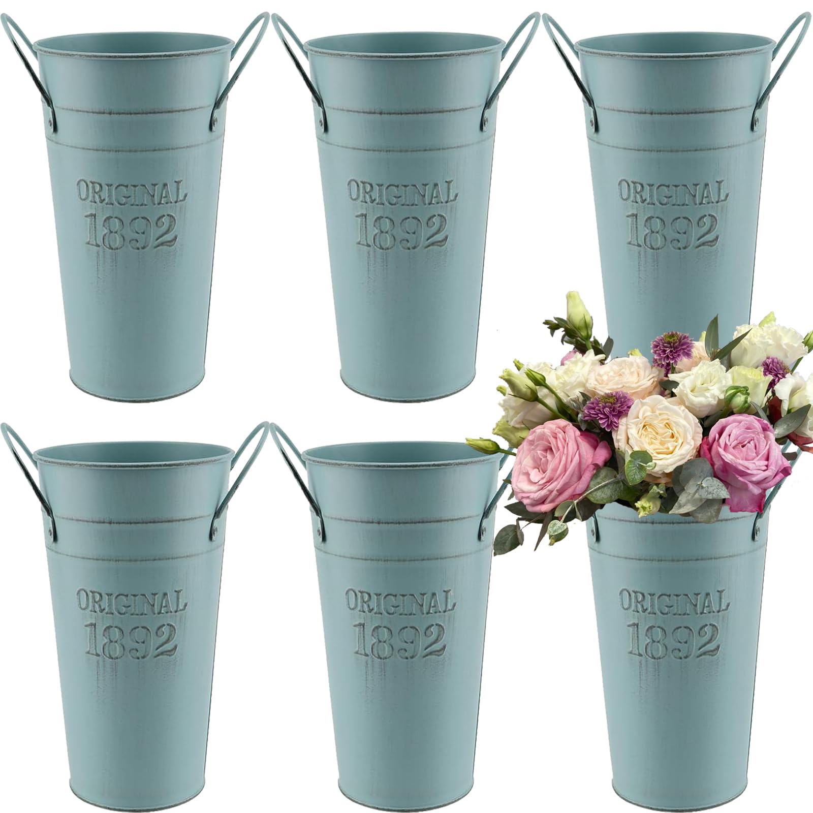 Amazon.com : MOUYAT 6 Pack 8 Inch Vintage Metal Galvanized Flower Vase ...