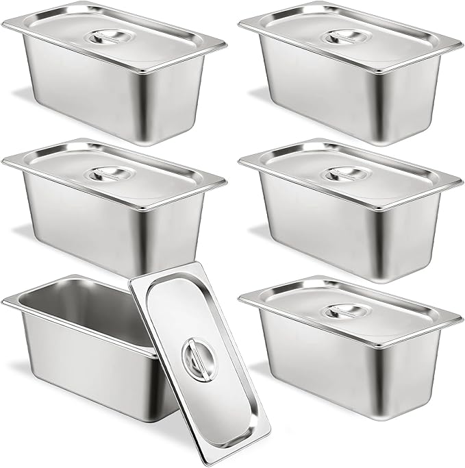 Amazon.com: TSUBOR 6 Set Stainless Steel Hotel Pans 1/3 Size 6 Inch ...