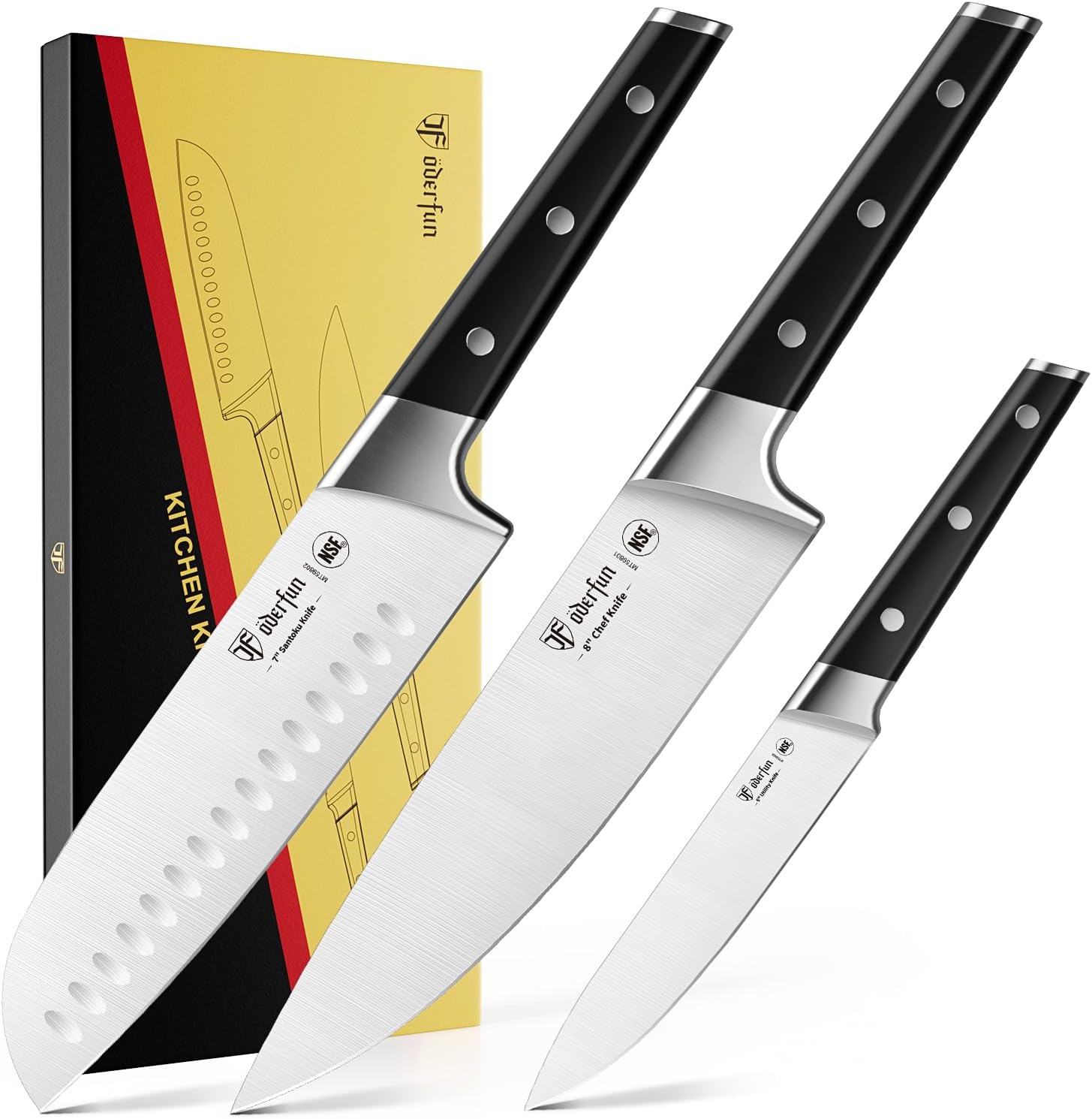 Amazon.com: ODERFUN Professional Kitchen Knives, 3PC Sharp Chef Knife ...