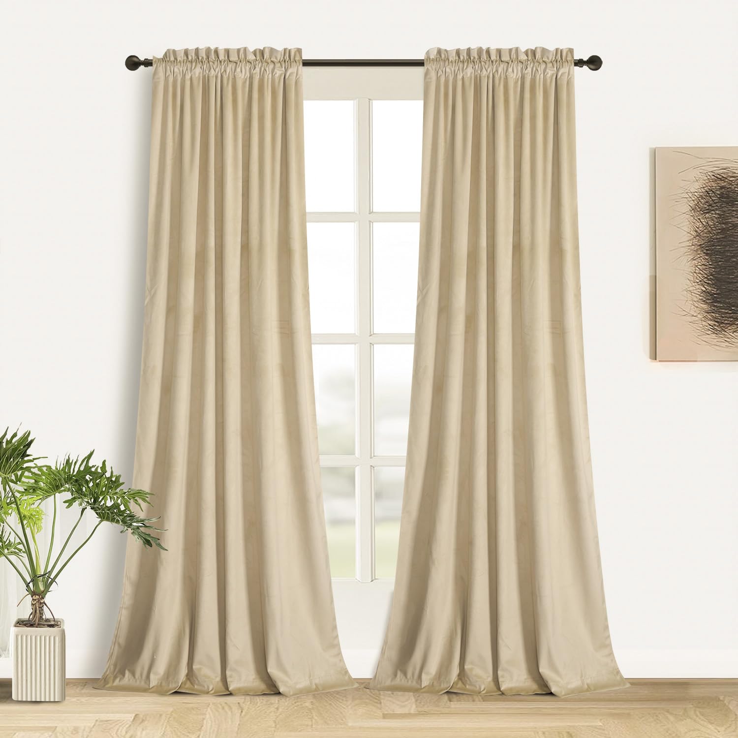 Amazon.com: Roslynwood Cream Velvet Curtains Block Light - Classic ...