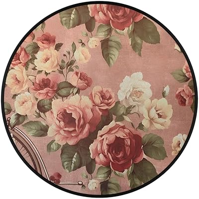 Amazon.com: KiuLoam Vintage Shabby Chic Pink Rose Floral Non-Slip Round ...