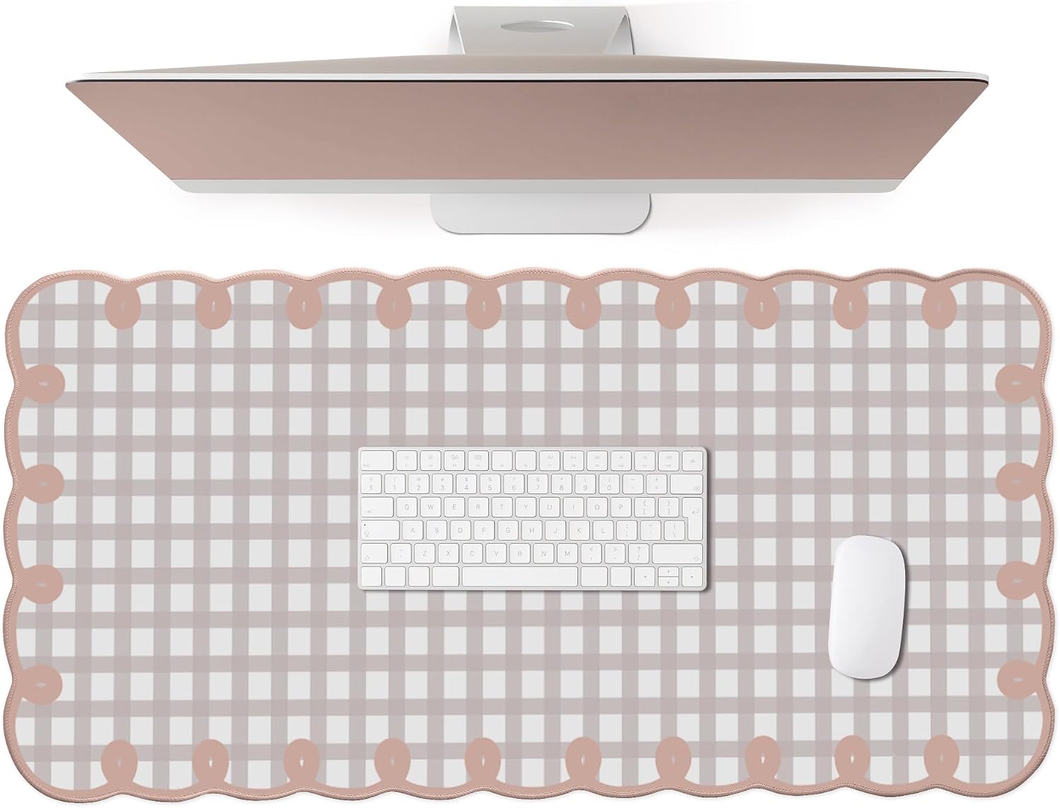 Amazon.com: Cute Pink Scalloped Desk Mat Kawaii Pastel Retro Checkered ...