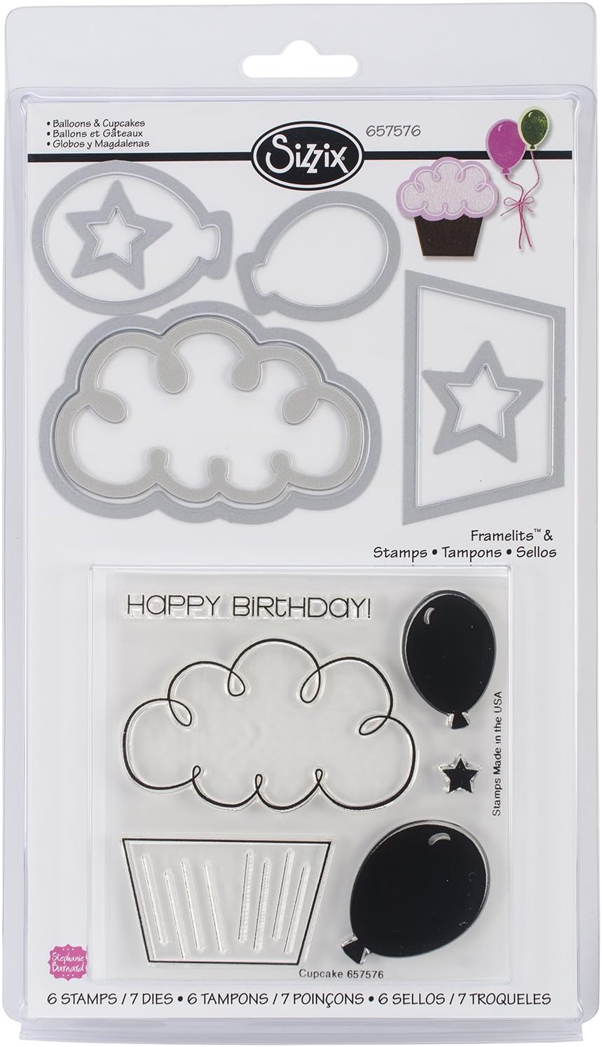 Amazon.com: Sizzix Framelits Dies 7/Pkg W/Clear Stamps-Balloons ...