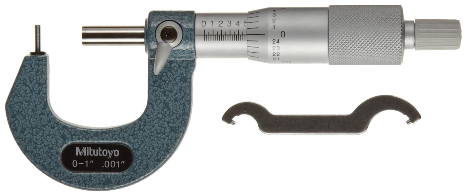 Mitutoyo 115-305 Tube Micrometer, Cylindrical Anvil, Ratchet Stop, 0-1 ...