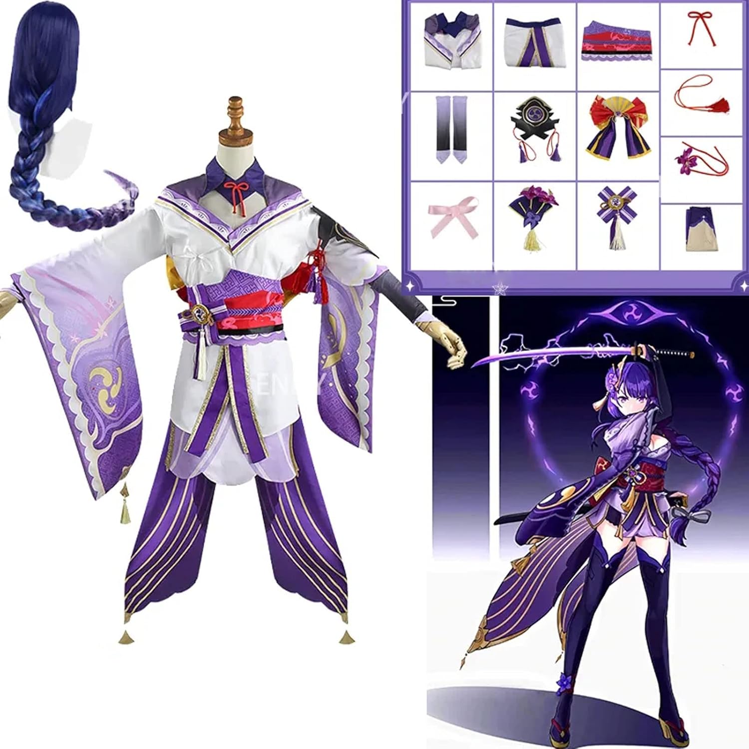 Mr.LQ Jeu Genshin Impact Raiden Shogun Cosplay Costume Perruque Cosplay ...
