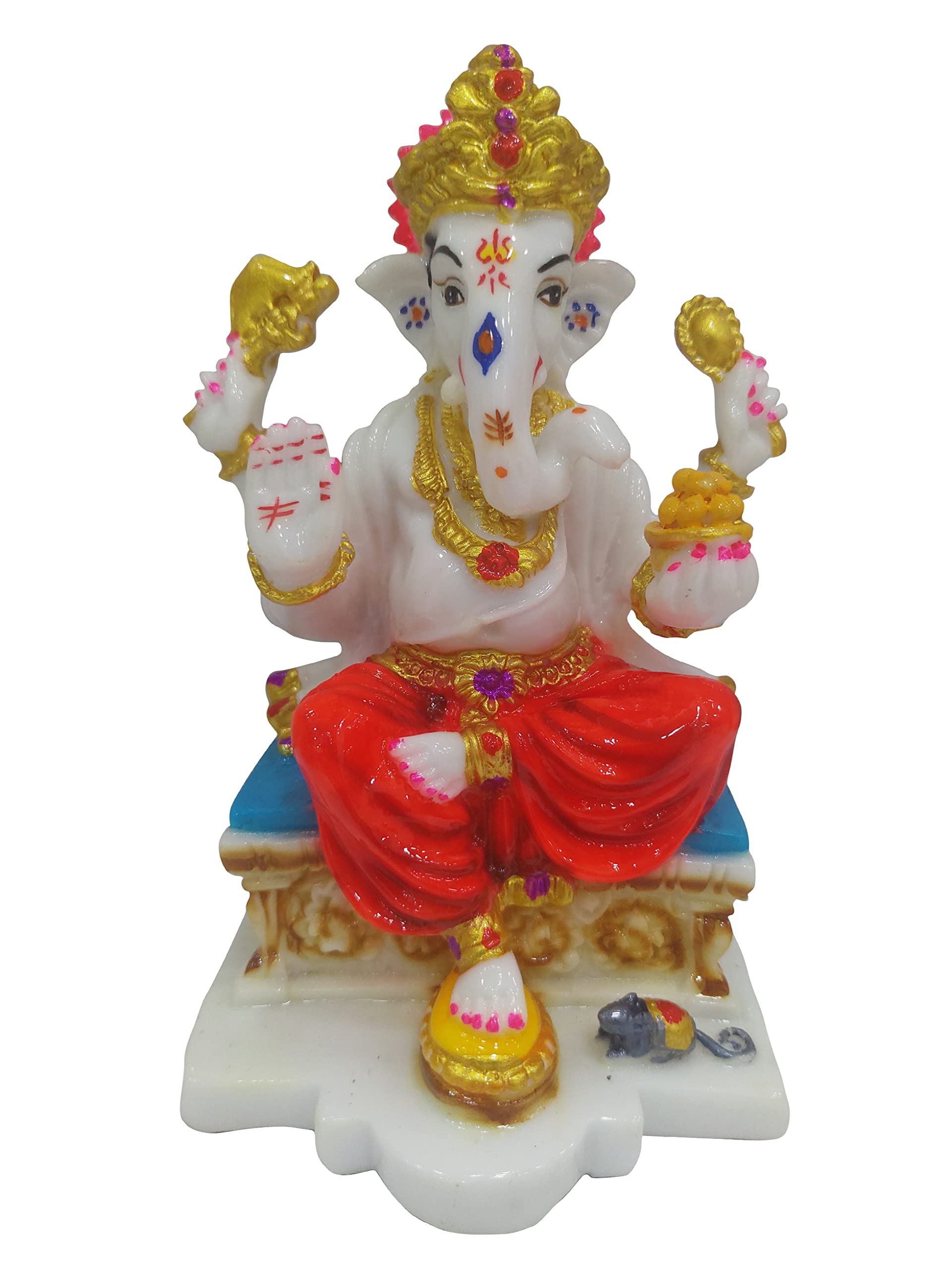 Buy Ganesha Marble Idol Ganpati Bappa Sitting Base Handicarft Statue ...