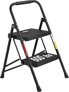BONTEC 2-Step Ladder, Folding Step Stool, 600lbs Max Load Capacity ...