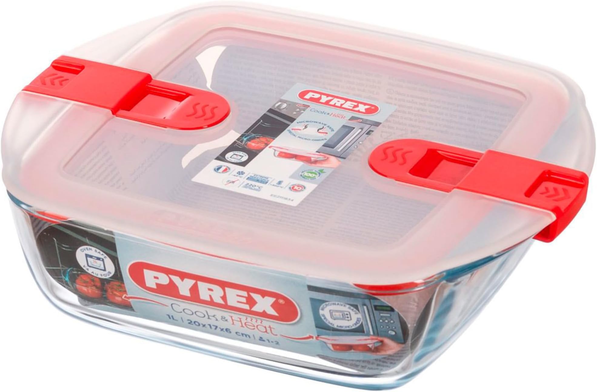 Pyrex - Cook&Heat - Plat Carré en Verre avec Couvercle Hermétique ...