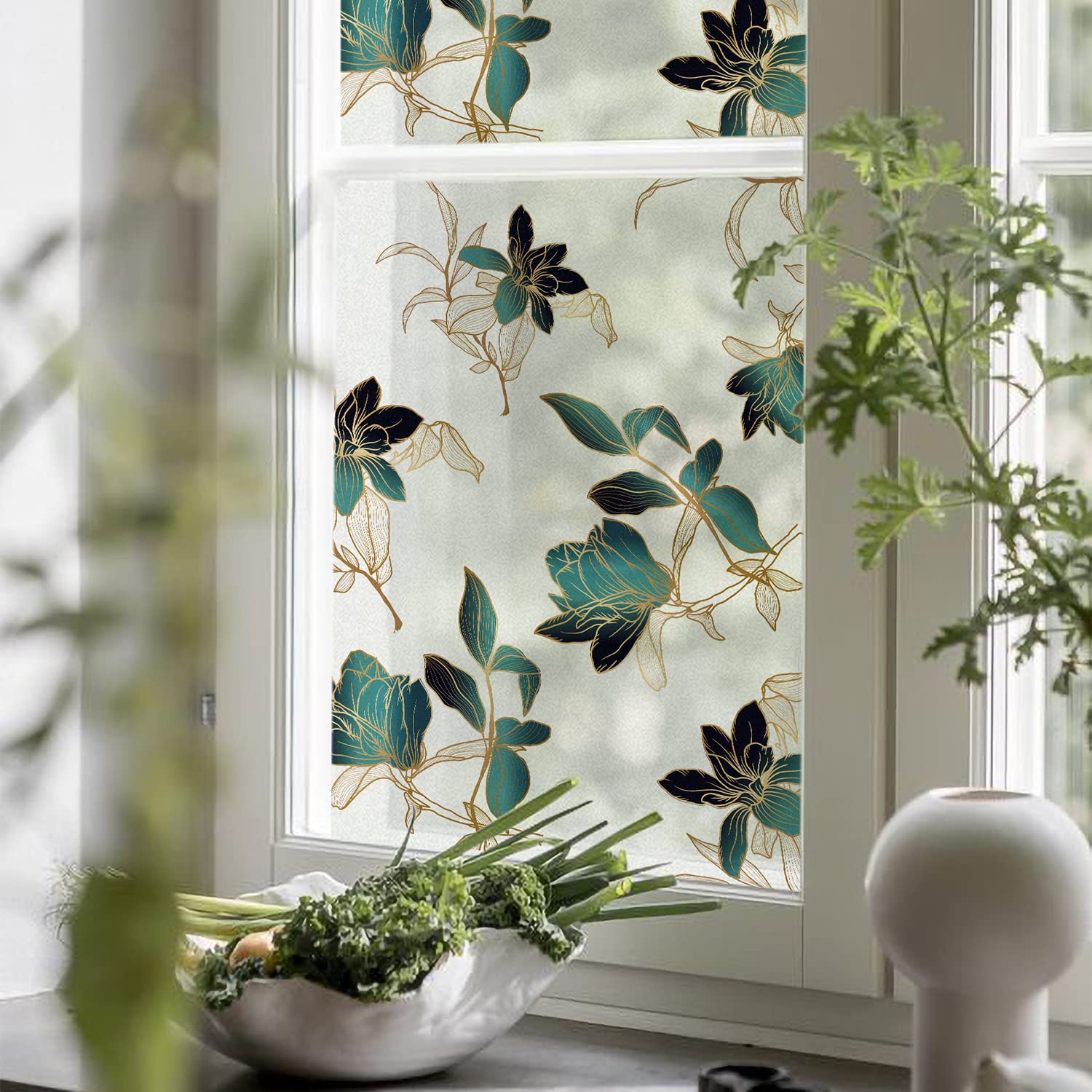 Amazon.com: Flortlias Golden Flower Privacy Window Film, Removable ...