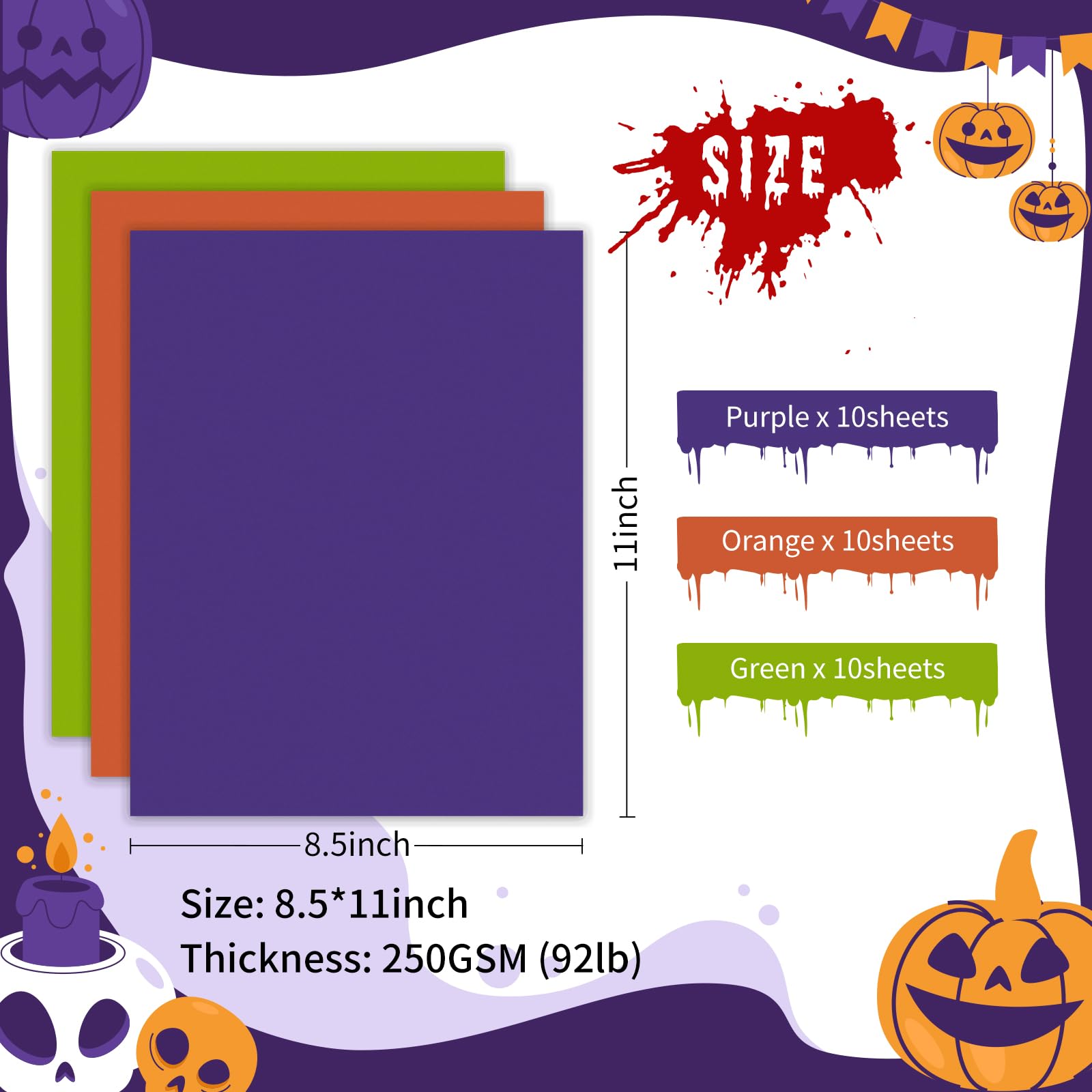 30 Sheets Halloween Cardstock 250gsm Halloween Construction Paper 3 ...