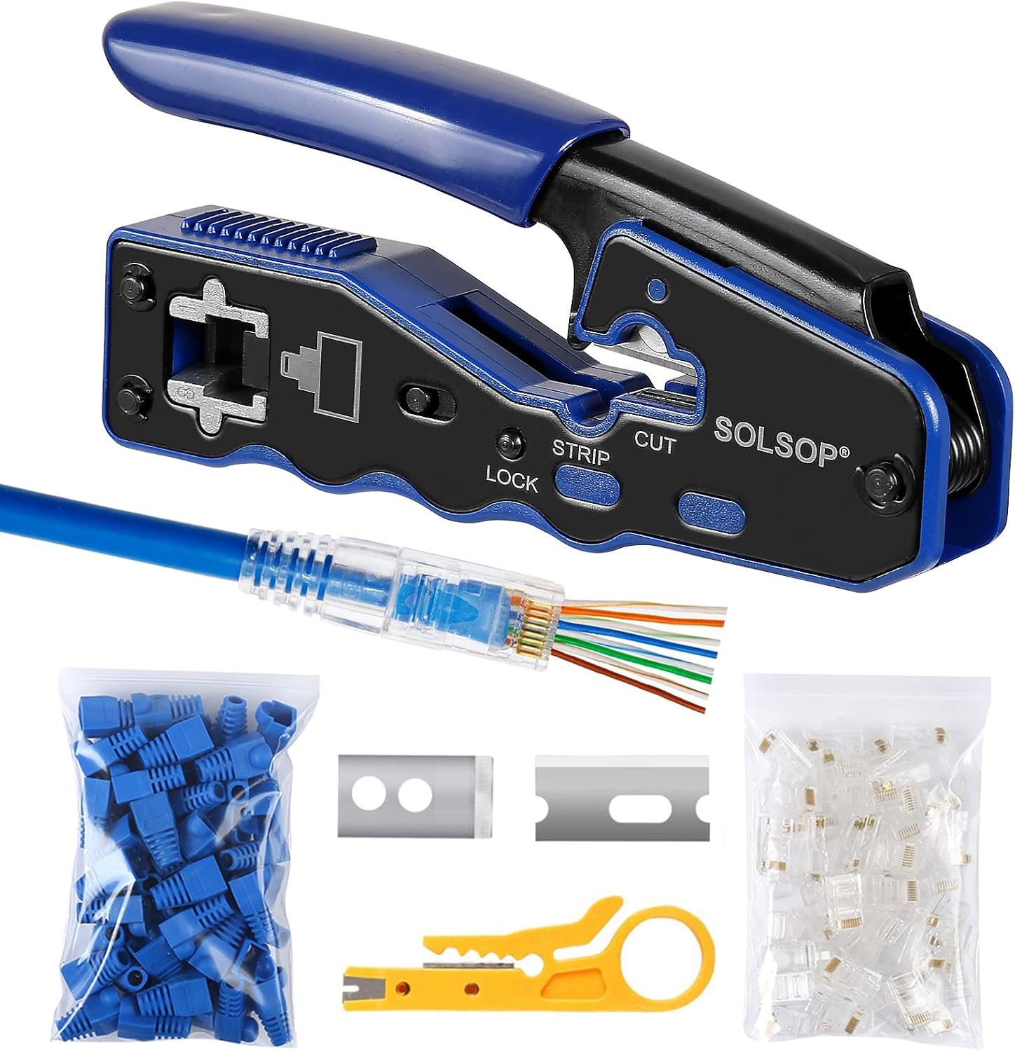 Buy Solsop Pass Through RJ45 Crimp Tool Kit Ethernet Crimper Tool Kit ...