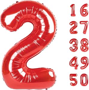 Amazon.com: Red Number 2, Balloons 40 Inch Giant Foil Large 2 Number ...