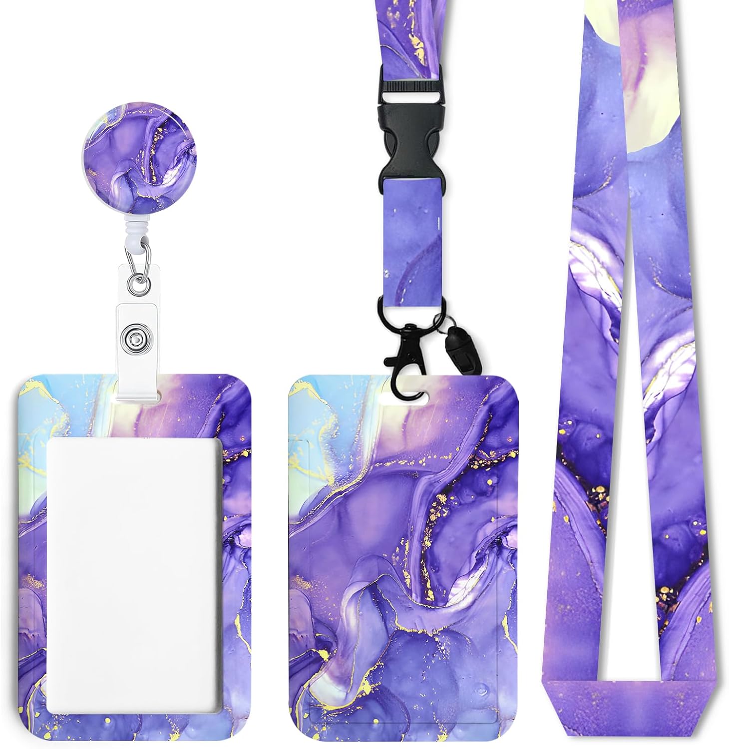 Amazon.com : Purple Marble ID Badge Holder with Breakaway Lanyard ...