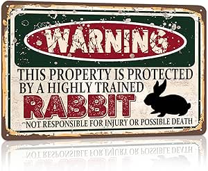 Amazon.com: RCXsigns Vintage Rabbit Metal Sign， Warning this property ...