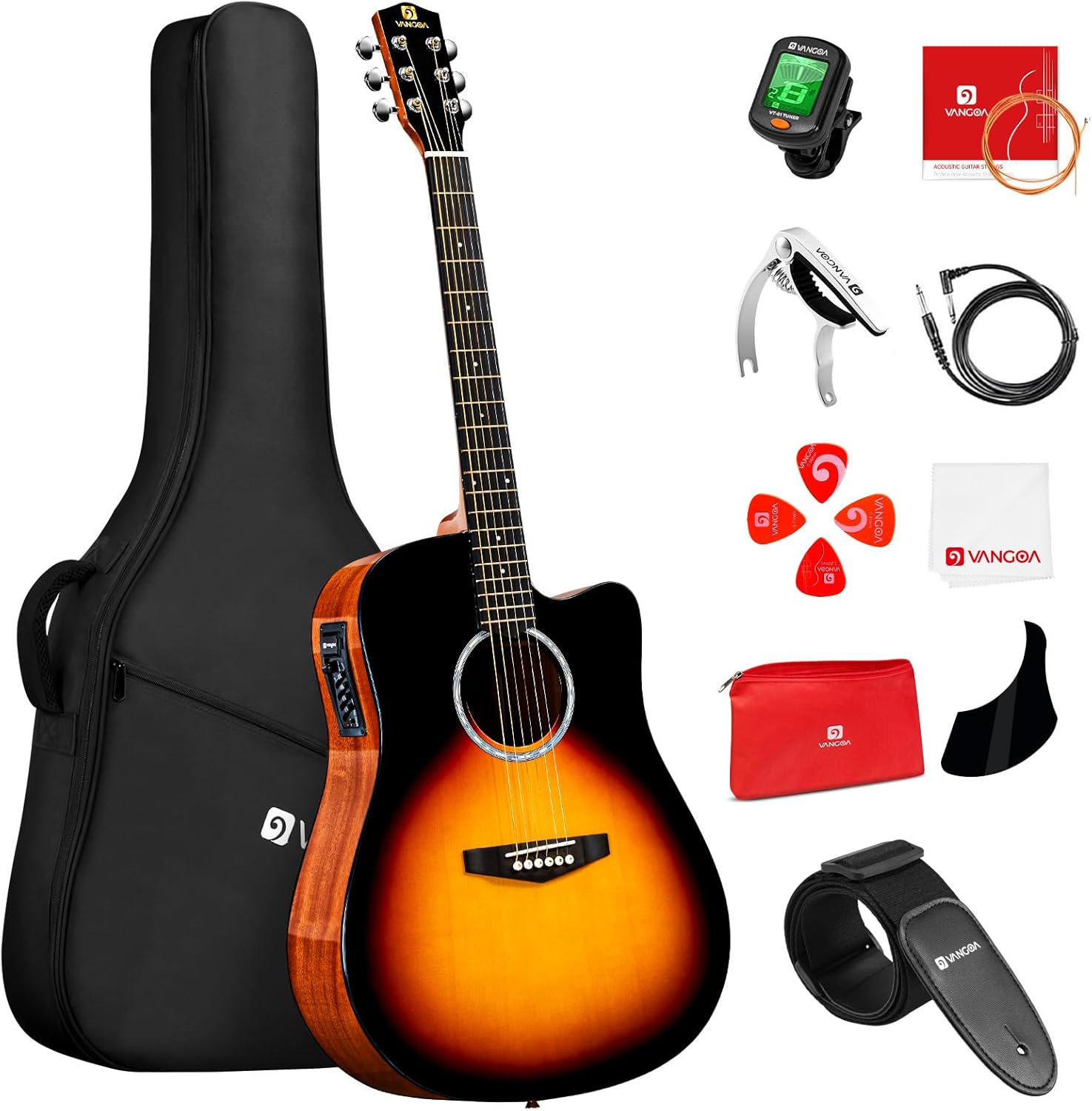 Vangoa Electric Acoustic Guitar Kit for Beginners Adults Full Size Cutaway Electric Acoustic ...