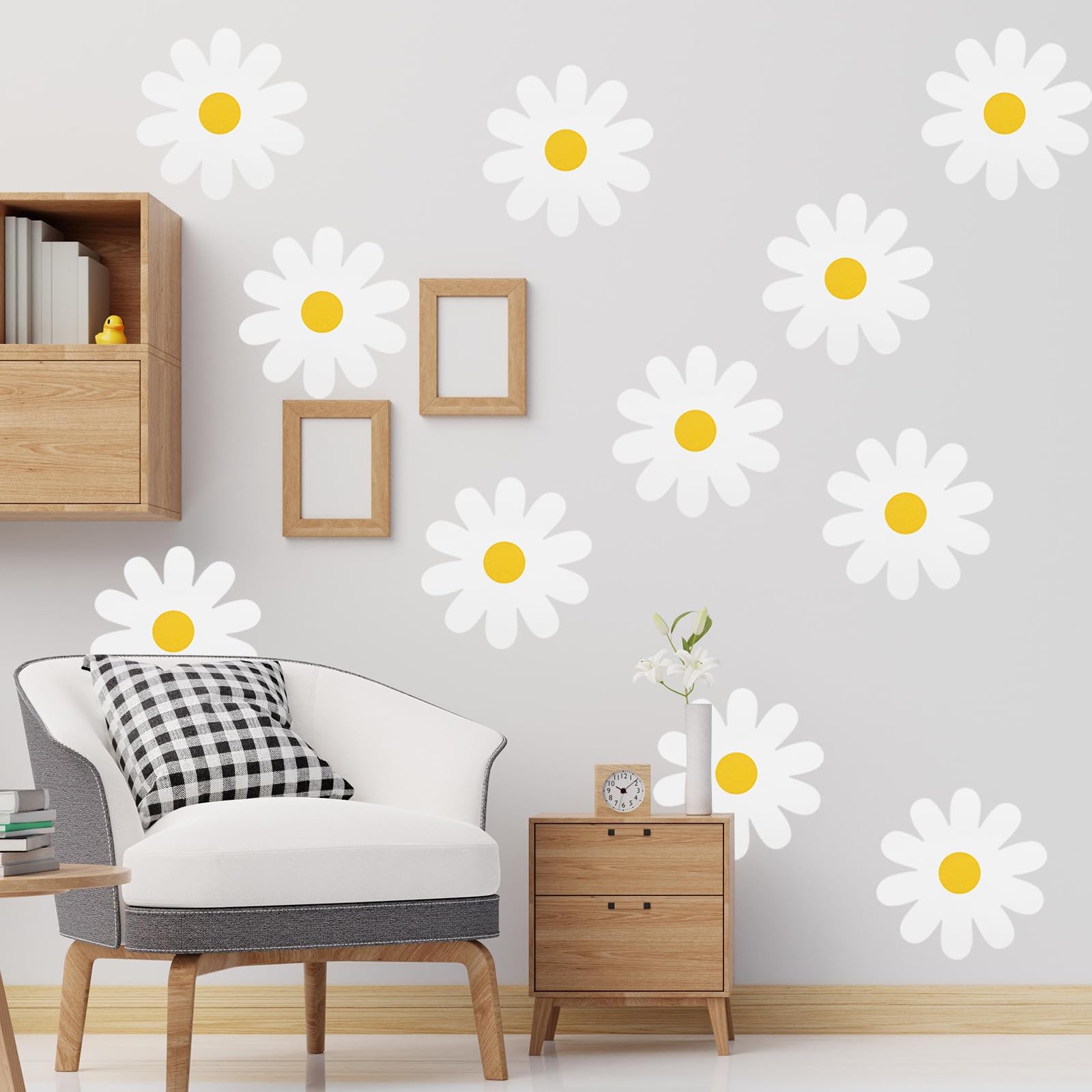 Amazon.com: 18 Sheets White Daisy Wall Decals Flower Wall Stickers ...