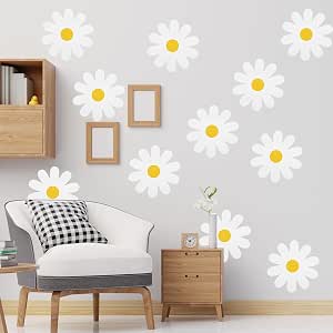 Amazon.com: 18 Sheets White Daisy Wall Decals Flower Wall Stickers ...