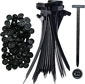 100Pcs Nylon Universal Cable Tie Buckle, Heavy Duty Self-Locking Nylon Zip Ties Holder ...