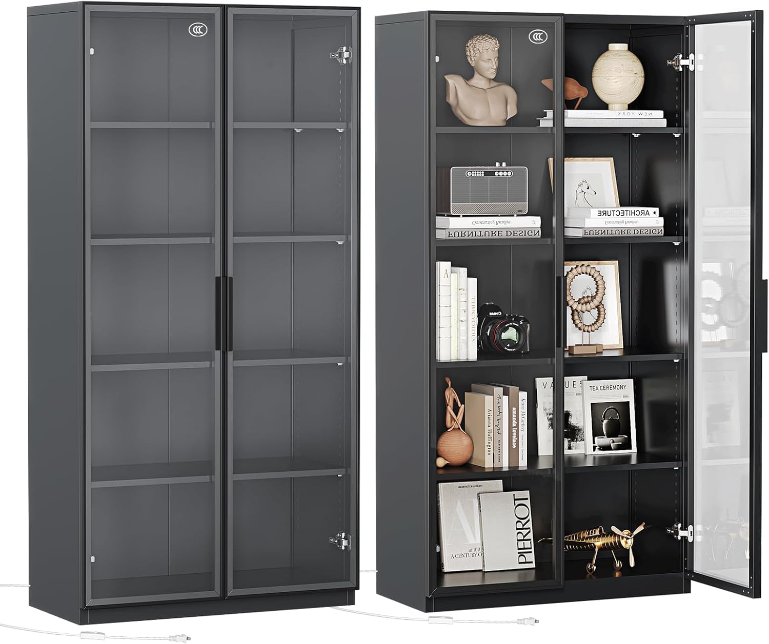 Amazon.com: Glass Display Cabinet with LED Light Curio Cabinets with 4 ...