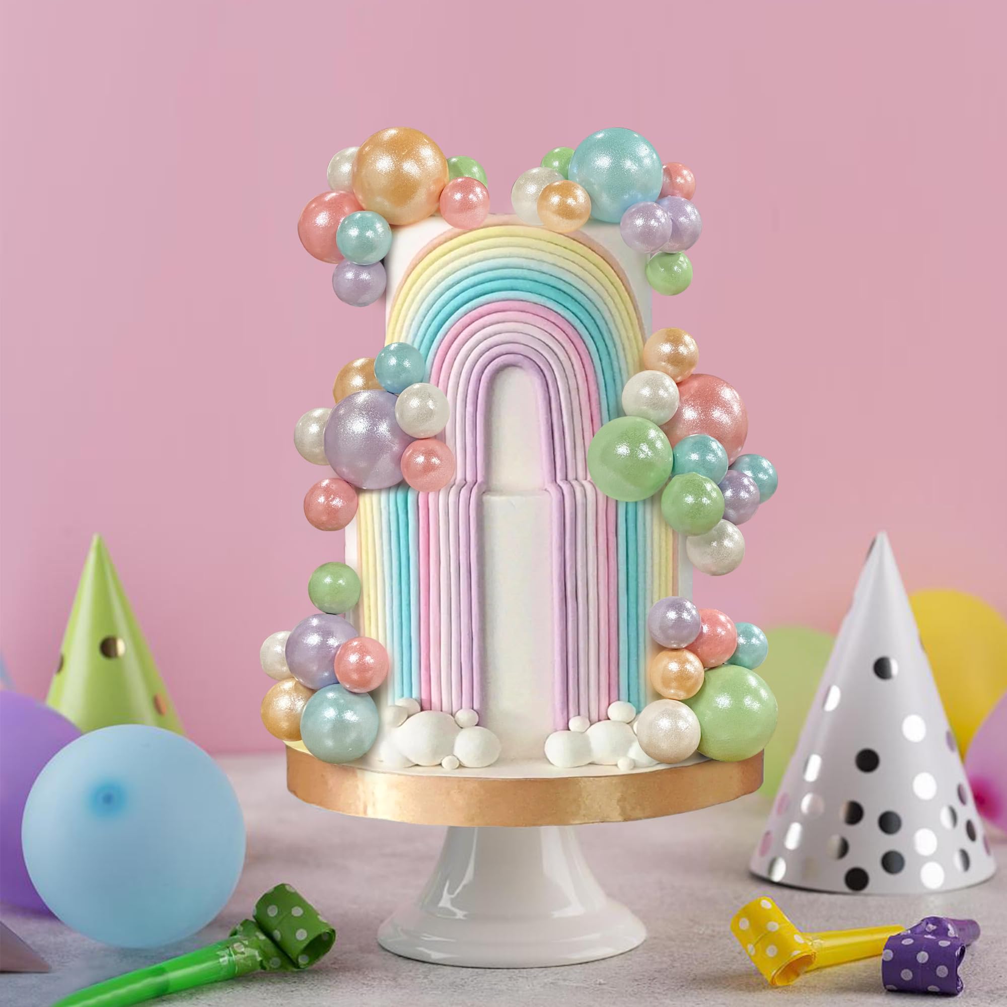 56 PCS Ball Cake Picks Colorful Ball Shaped Cake Topper Pearl Balls ...