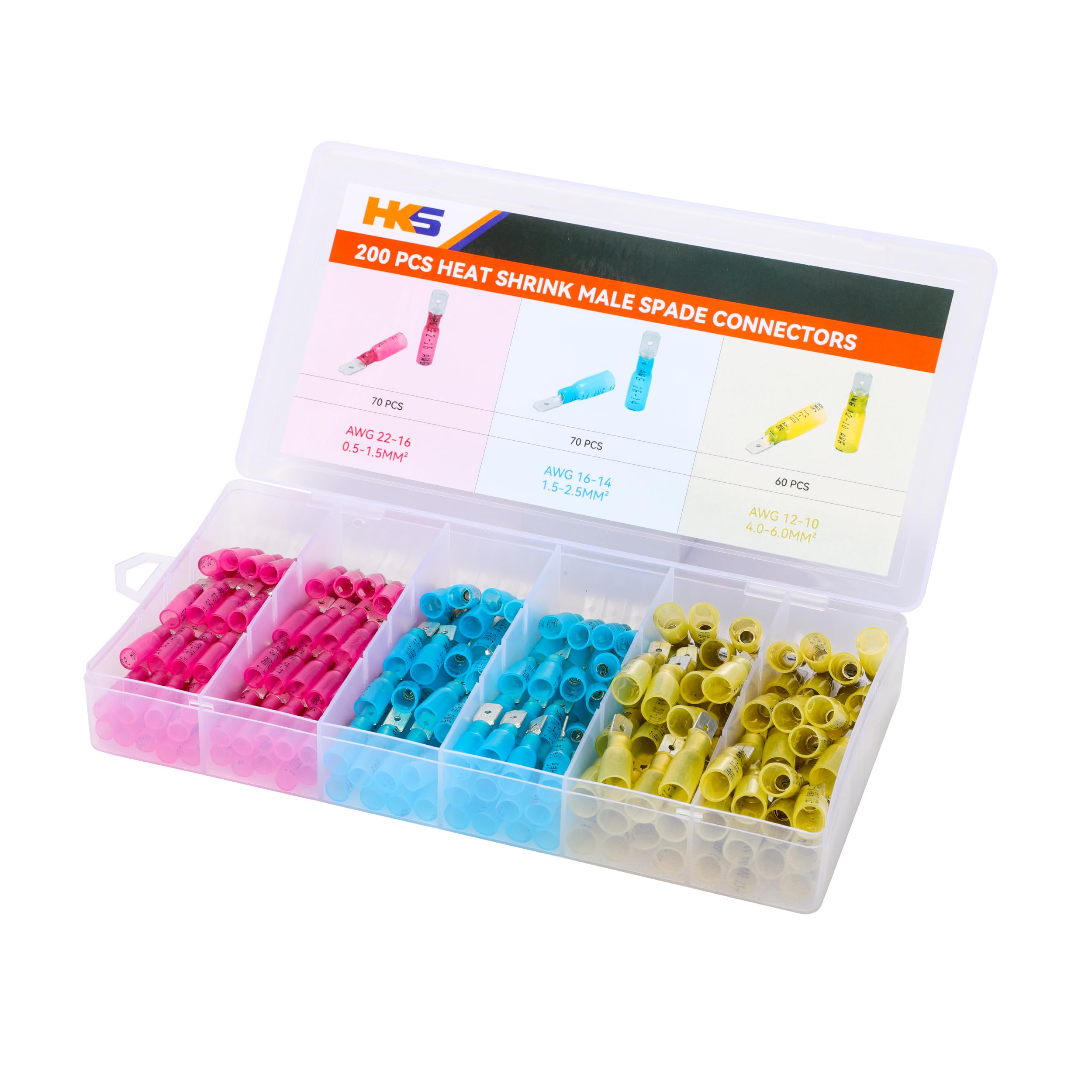 Snapklik.com : 200PCS AWG 22-10 Male Spade Connector Kit - Heat Shrink ...