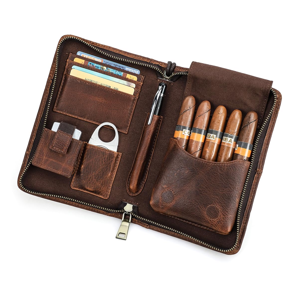 Amazon.com: Contacts Full Grain Leather Cigar Case Travel Cigars ...