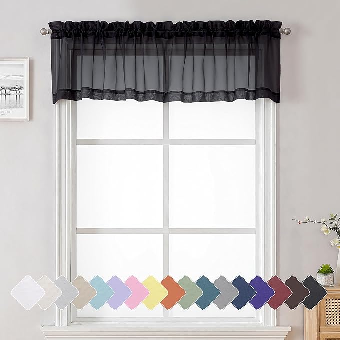 Amazon.com: Lecloud Black Sheer Valance for Windows 14 Inch Length 2 ...