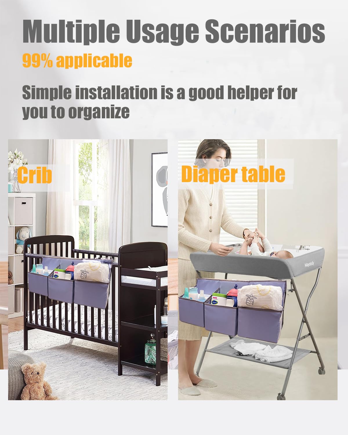 Diaper Caddy XL Hanging Organizer - Reinforced Diaper Stacker For Crib ...