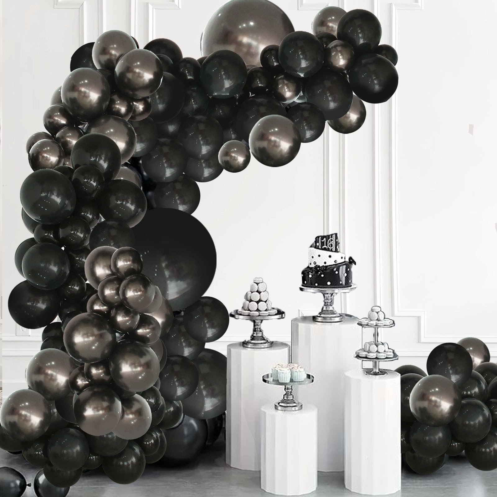 Amazon.com: INFLORAL Birthday Party Black and Dark Grey Balloon Arch ...