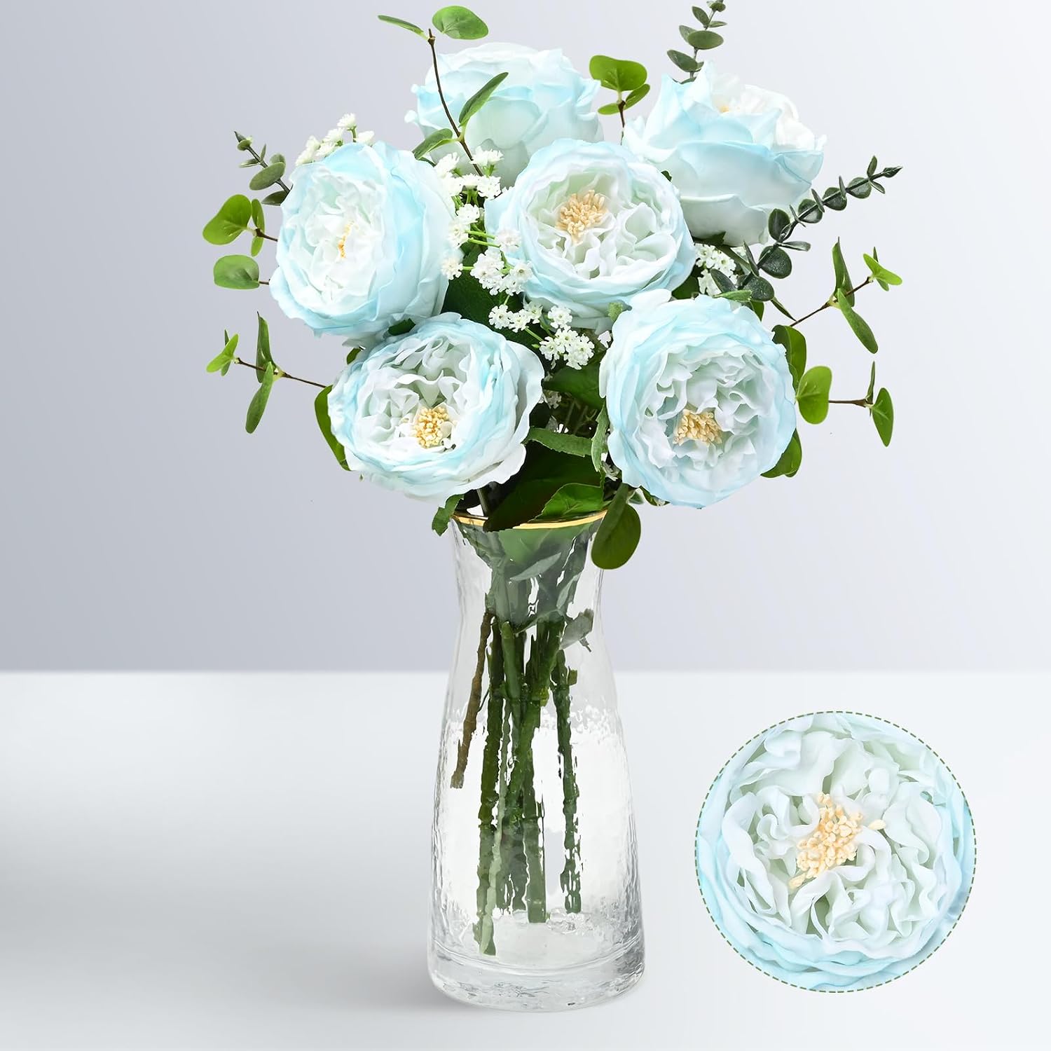 Amazon.com: BLEUM CADE Real Touch Flowers, 5 Pcs Blue Peonies ...