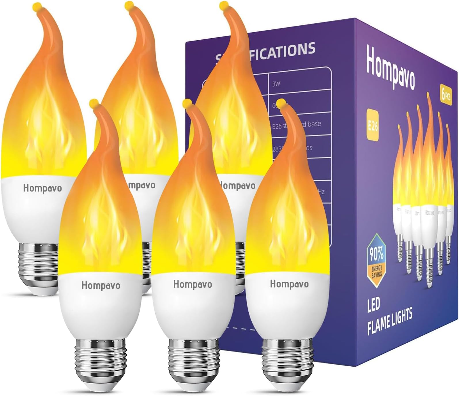 Hompavo Upgraded LED Flame Light Bulbs, 3 Modes Flickering Light Bulbs ...