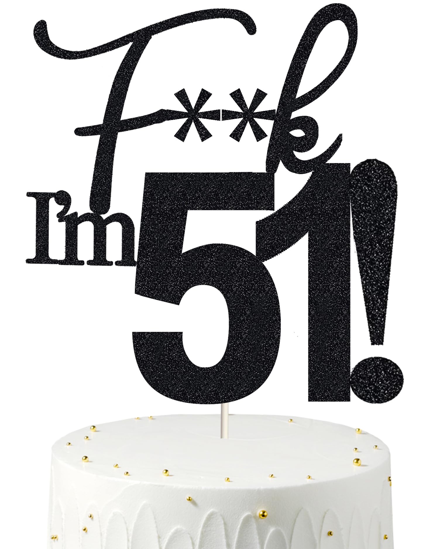 51 Cake Toppers, 51 Birthday Cake Toppers-Black Glitter, Funny 51st ...