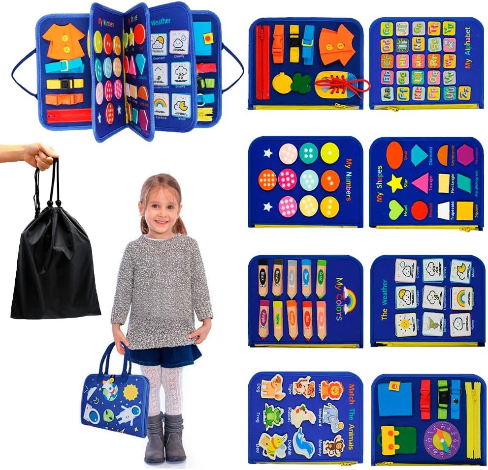 OFIKAL Busy Board Bag for Toddler with Zipper Removable 5 Page, Sensory ...