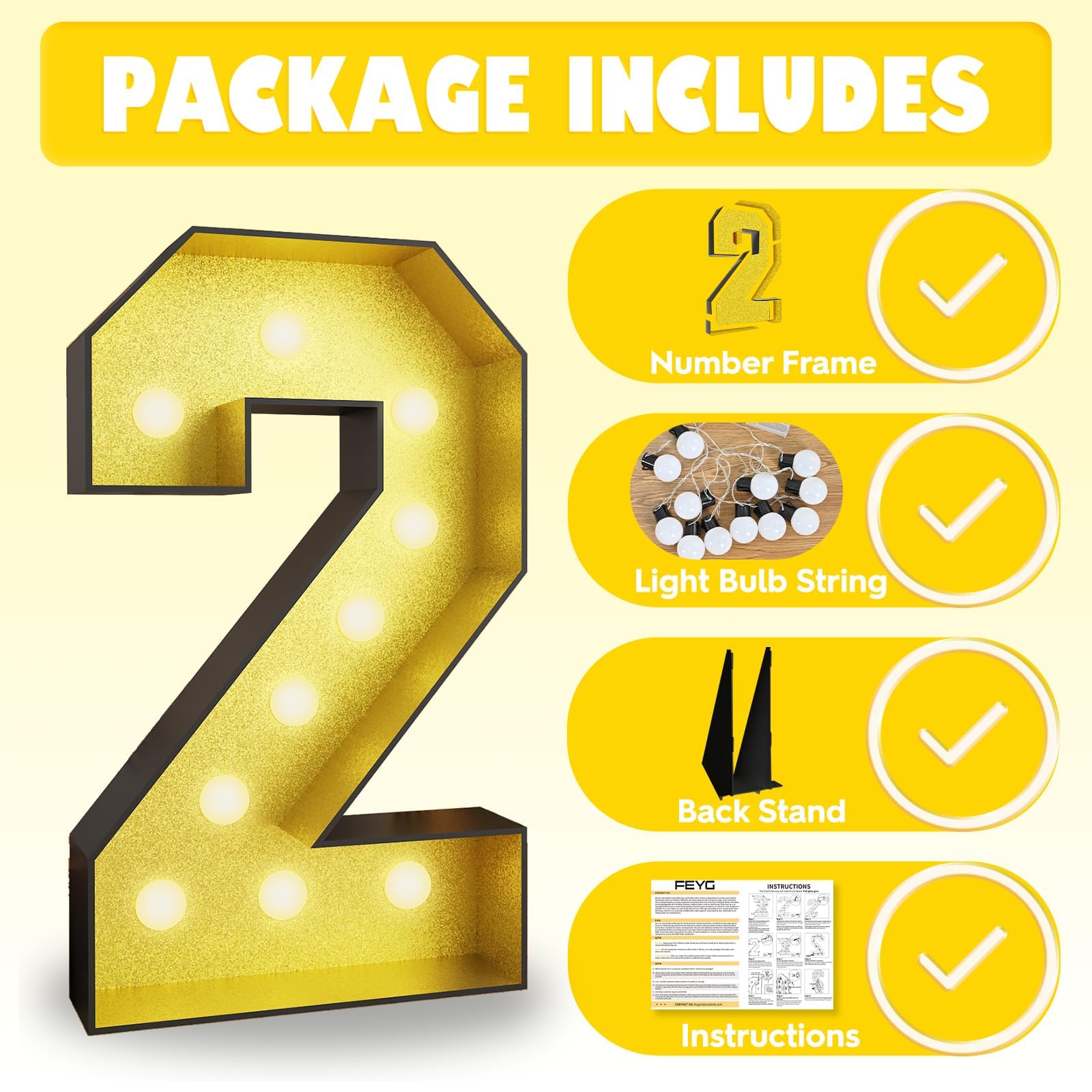 Snapklik.com : 4FT Marquee 2 Numbers, Light Up 2 Glitter Gold Giant ...
