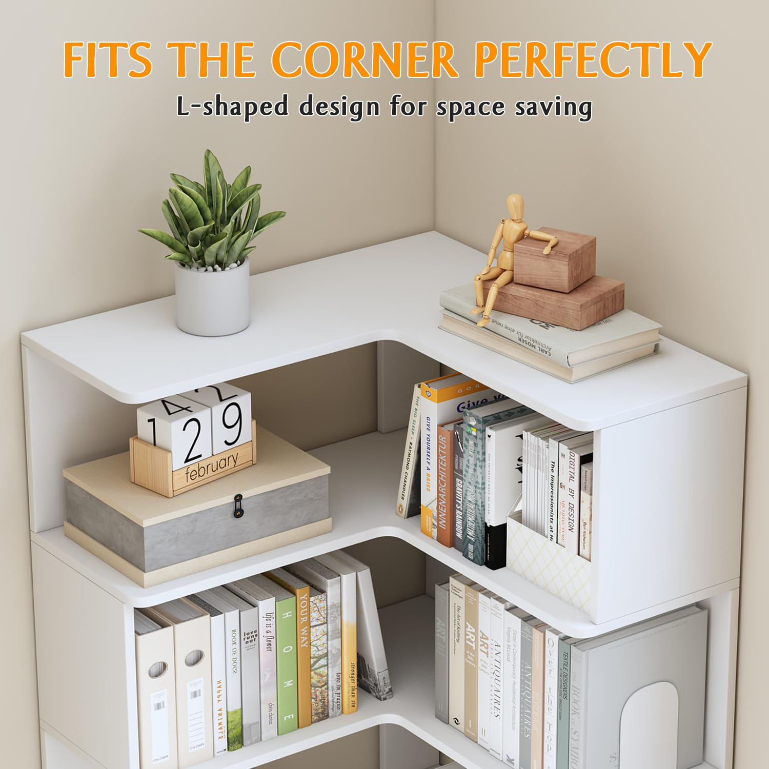 Snapklik.com : IOTXY 6-Tier L-Shaped Corner Bookshelf - 66" Tall Wooden ...