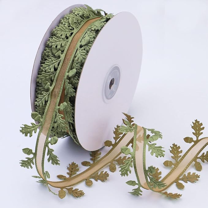 Amazon.com: Green Leaf Ribbon 20 Yards Artificial Green Leaves Trim ...