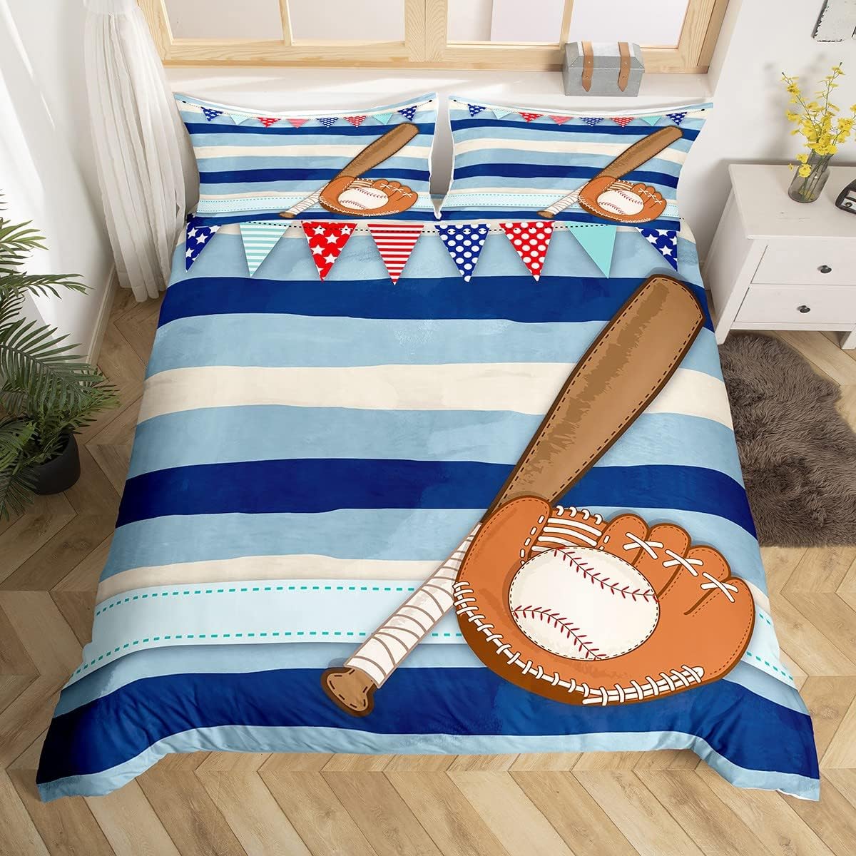 Manfei Baseball Duvet Cover Set Twin Size, Sports Gaming Theme Bedding ...