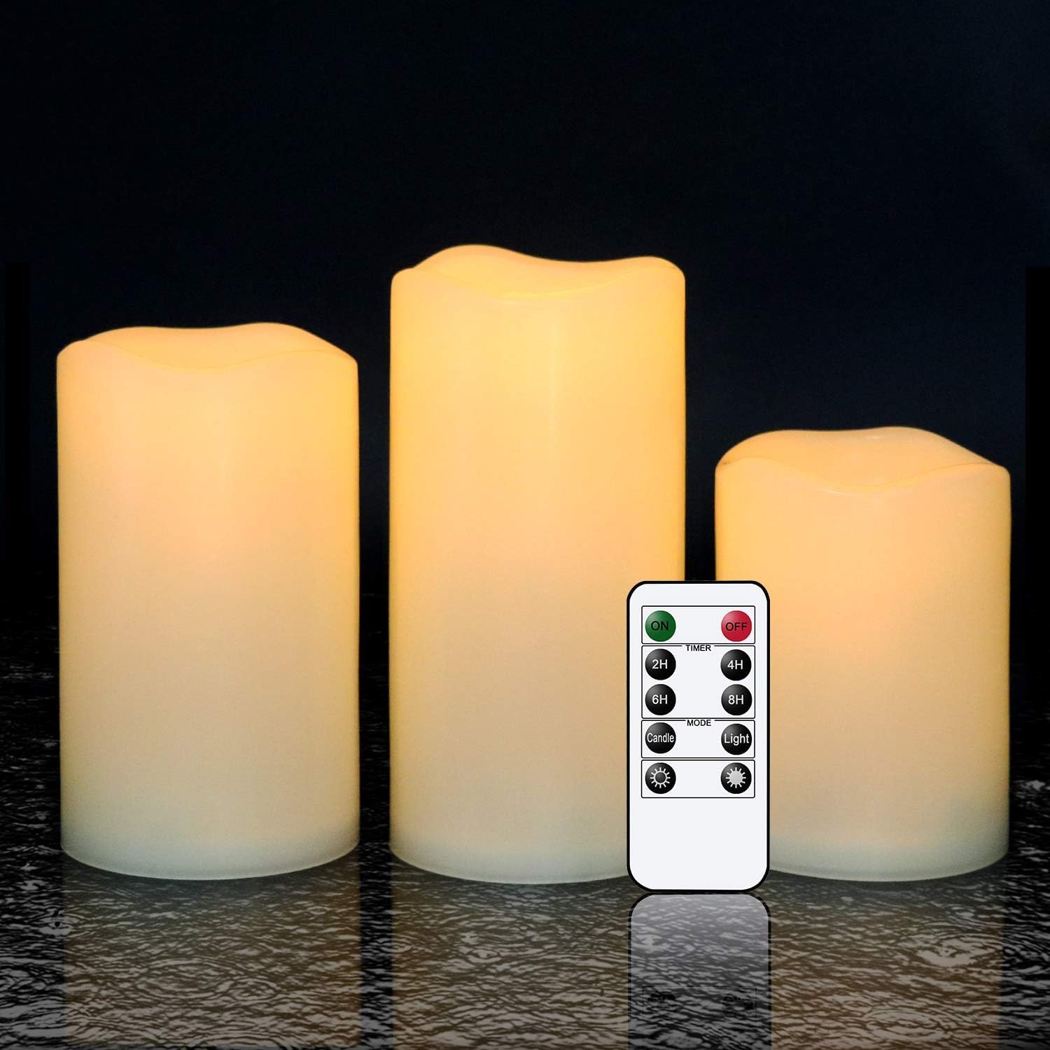 Eldnacele Outdoor LED Candles with Remote Timer, Flameless Flickering 3 ...