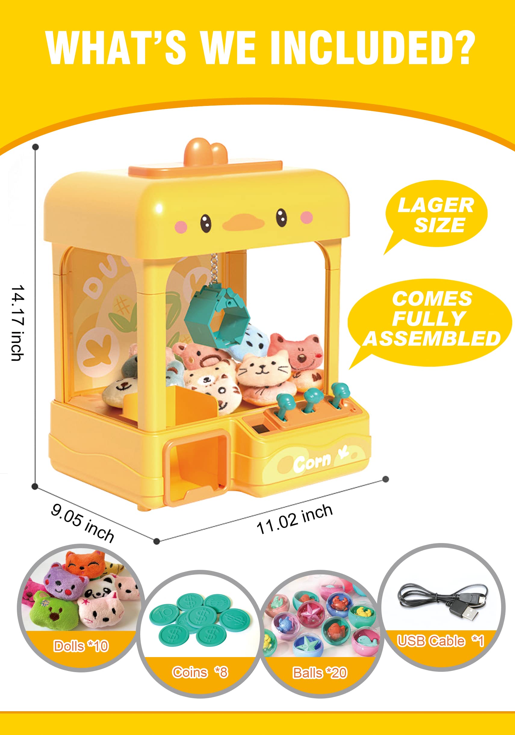 cxjoigxi Mini Claw Machine for Kids with Volume Control and 60 Seconds ...