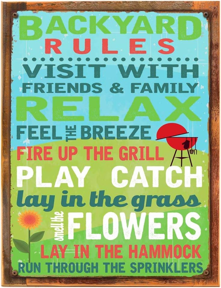 Amazon.com: Homebody Accents Wood-Framed Backyard Rules Metal Sign ...